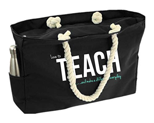 Keho XXL Ultimate Teacher Waterproof Multi Pocket Tote Shoulder Bag (Huge) - Perfect Usable Gift for Teacher Appreciation, Comfy Rope Handles & Perfect Work Bag