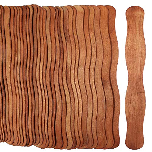 100 Sticks - Wavy 8 Inch Jumbo Wood Fan Handles Wedding Fan Sticks (Brown)