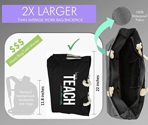 Keho XXL Ultimate Teacher Waterproof Multi Pocket Tote Shoulder Bag (Huge) - Perfect Usable Gift for Teacher Appreciation, Comfy Rope Handles & Perfect Work Bag