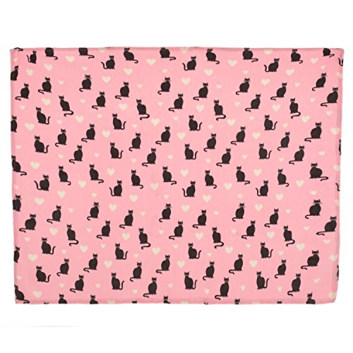 COSMOZ dryd Cat White Heart Pattern Pink Background Soft Lightweight Coral Fleece 230GSM Blanket Throw 50" x 60"