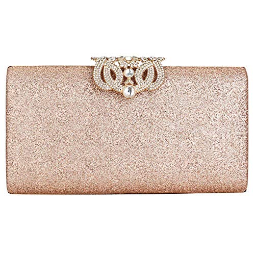 EROUGE Leather Sparkling Evening Clutch Purse Women Designer Handbag for Wedding Party (Rose gold color)