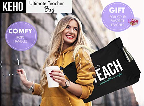 Keho XXL Ultimate Teacher Waterproof Multi Pocket Tote Shoulder Bag (Huge) - Perfect Usable Gift for Teacher Appreciation, Comfy Rope Handles & Perfect Work Bag