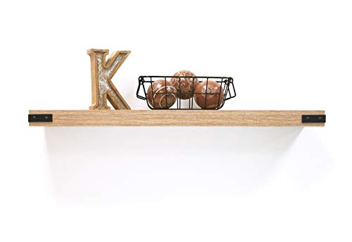 InPlace 36" W x 9.25" D x 2" H Oak Floating Shelf with Metal Corners 9602068E