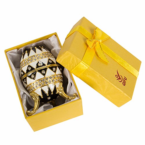 QIFU Hand Painted Enameled Faberge Egg Style Decorative Hinged Jewelry Trinket Box Unique Gift For Home Decor
