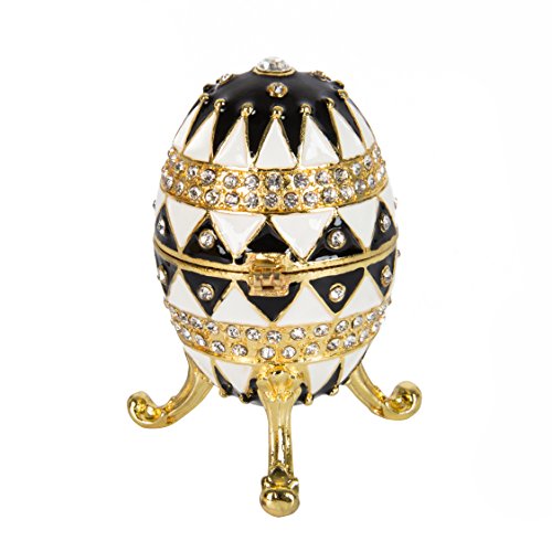 QIFU Hand Painted Enameled Faberge Egg Style Decorative Hinged Jewelry Trinket Box Unique Gift For Home Decor