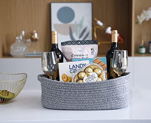 Woven Cotton Rope Storage Basket, Cube Changing Table Organizer for Closet Towels, Baby Nursery Bin, Small Dog Cat Toy Box, Gift Baskets empty (14.5"x 11"x 5") by CIKI HOME