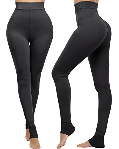 NORMOV Winter Warm Fleece Lined Leggings Women,Thick Thermal Velvet Tights (DGray-M/L) Grey