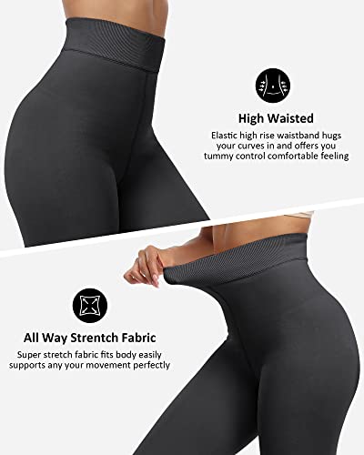 NORMOV Winter Warm Fleece Lined Leggings Women,Thick Thermal Velvet Tights (DGray-M/L) Grey