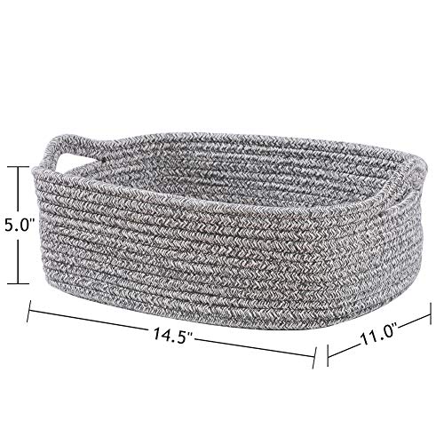 Woven Cotton Rope Storage Basket, Cube Changing Table Organizer for Closet Towels, Baby Nursery Bin, Small Dog Cat Toy Box, Gift Baskets empty (14.5"x 11"x 5") by CIKI HOME