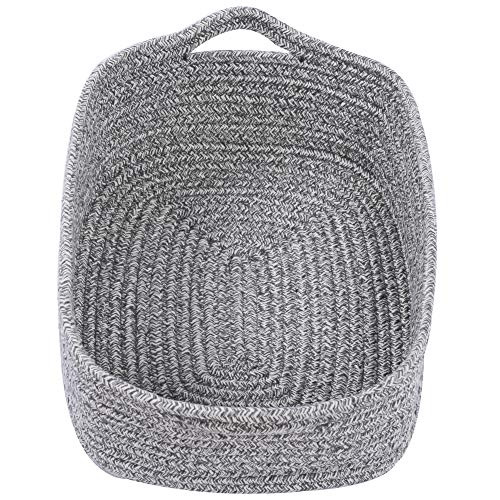 Woven Cotton Rope Storage Basket, Cube Changing Table Organizer for Closet Towels, Baby Nursery Bin, Small Dog Cat Toy Box, Gift Baskets empty (14.5"x 11"x 5") by CIKI HOME