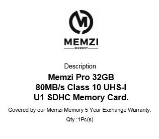 MEMZI PRO 32GB Class 10 80MB/s SDHC Memory Card for Nikon Coolpix S9900, S9700, S9600, S9500, S9400, S9300, S9200, S9050, S7000, S6900, S6800 Digital Cameras