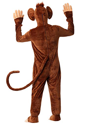 Adult Plus Size Funky Monkey Costume | Jumpsuit with Attached Hood with Ears & Bendable Tail, Foot Covers and Gloves 3X Brown
