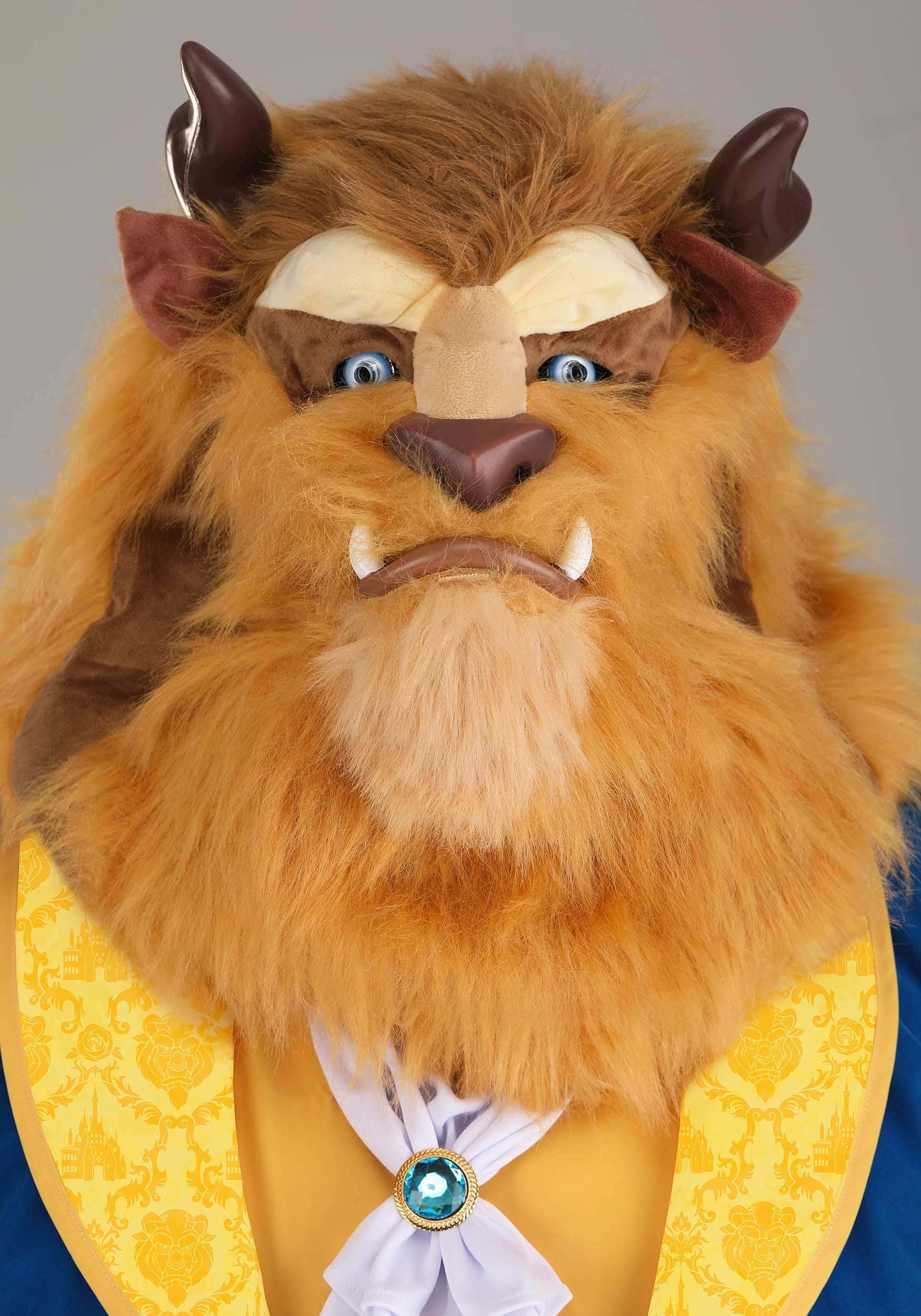 Plus Size Beast Costume | Adult Disney Beauty and The Beast Mouth Mover Full Head Mask | Blue Dance with Belle Outfit 5X