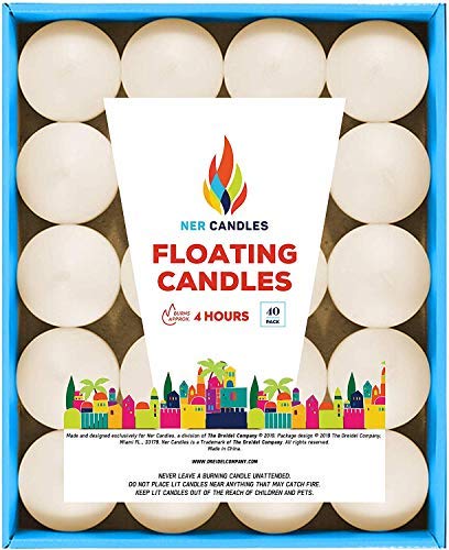 The Dreidel Company Unscented Floating Candles, Set of Ivory Floating Tea Lights Candles with Nice and Smooth Flame, Party Accessories (60-Pack)
