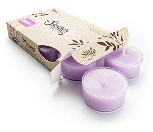 Pure English Lavender Premium Tealight Candles - Highly Scented with Essential & Natural Oils - 6 Purple Tea Lights - Beautiful Candlelight - Made in The USA - Flower & Floral Collection