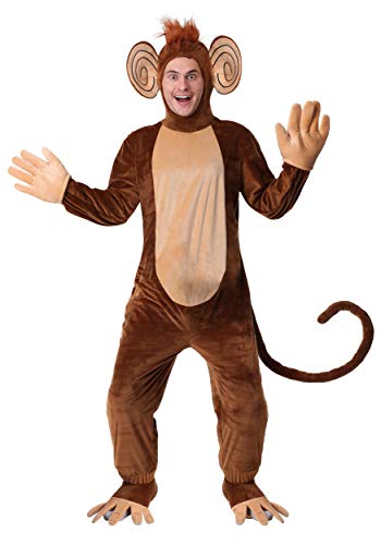 Adult Plus Size Funky Monkey Costume | Jumpsuit with Attached Hood with Ears & Bendable Tail, Foot Covers and Gloves 3X Brown