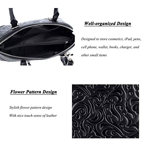 Banuce Black Embossed Pattern Leather Handbags for Women Purse Shoulder Tote Bag