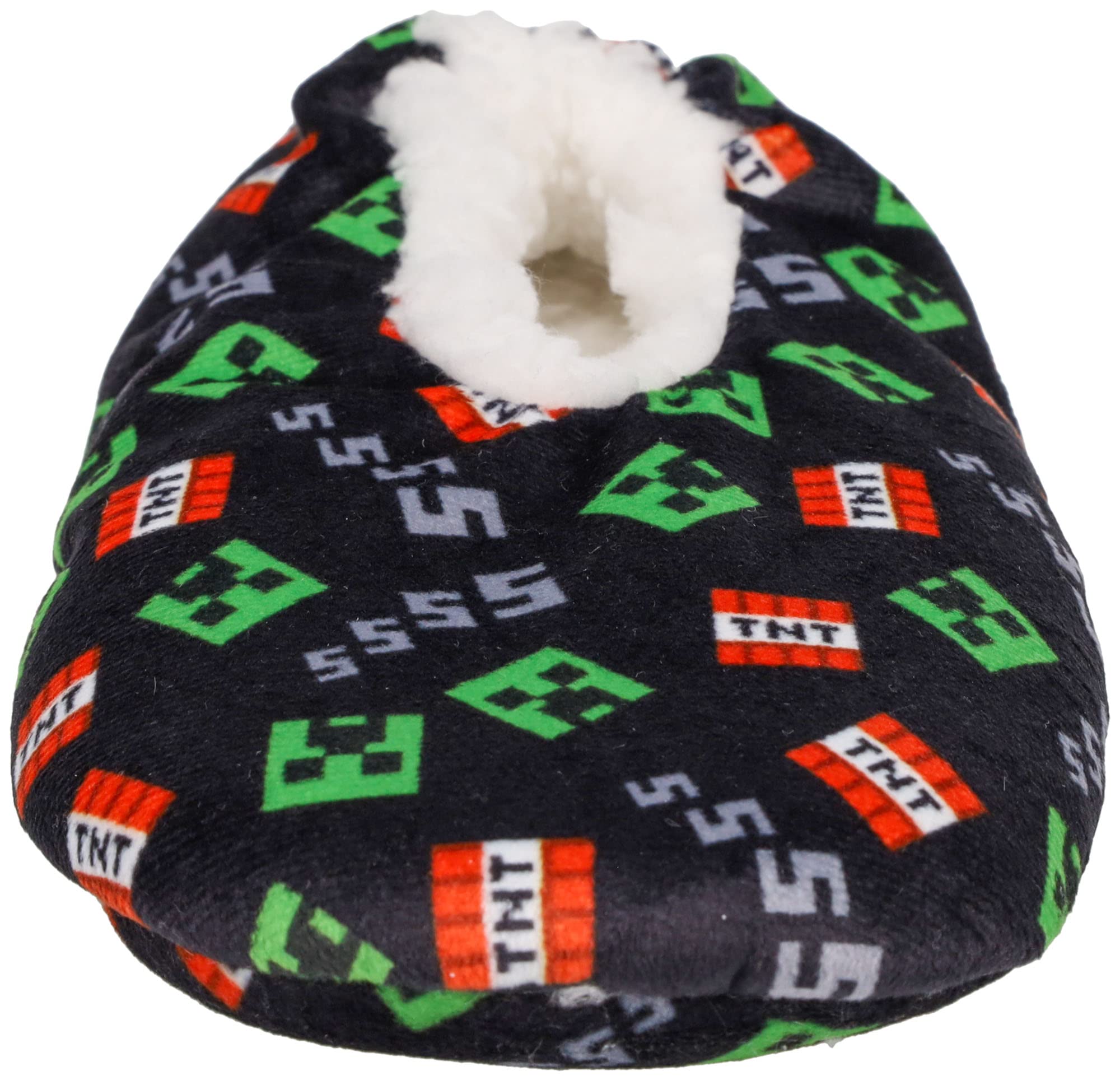 Minecraft Sock Slippers for Kids, Allover Creeper Video Game Print, Black, Size Medium (10-13 Little Kid)
