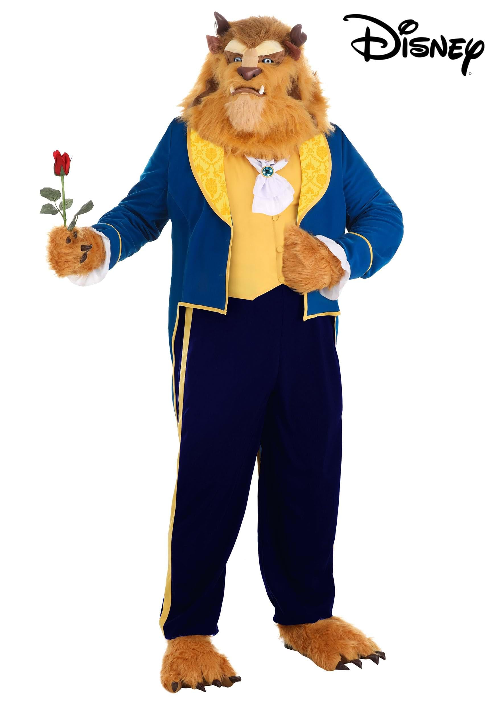 Plus Size Beast Costume | Adult Disney Beauty and The Beast Mouth Mover Full Head Mask | Blue Dance with Belle Outfit 5X