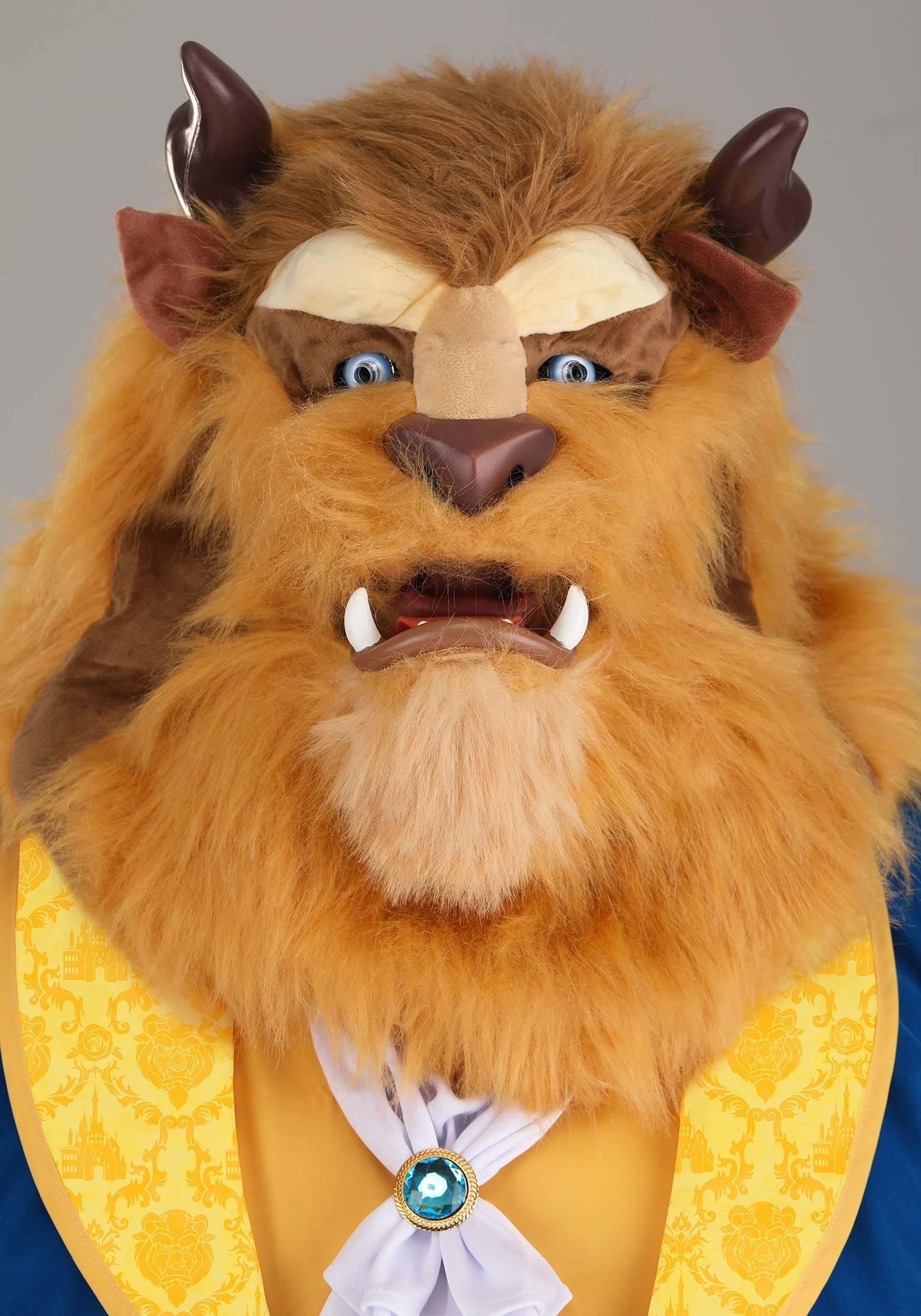 Plus Size Beast Costume | Adult Disney Beauty and The Beast Mouth Mover Full Head Mask | Blue Dance with Belle Outfit 5X