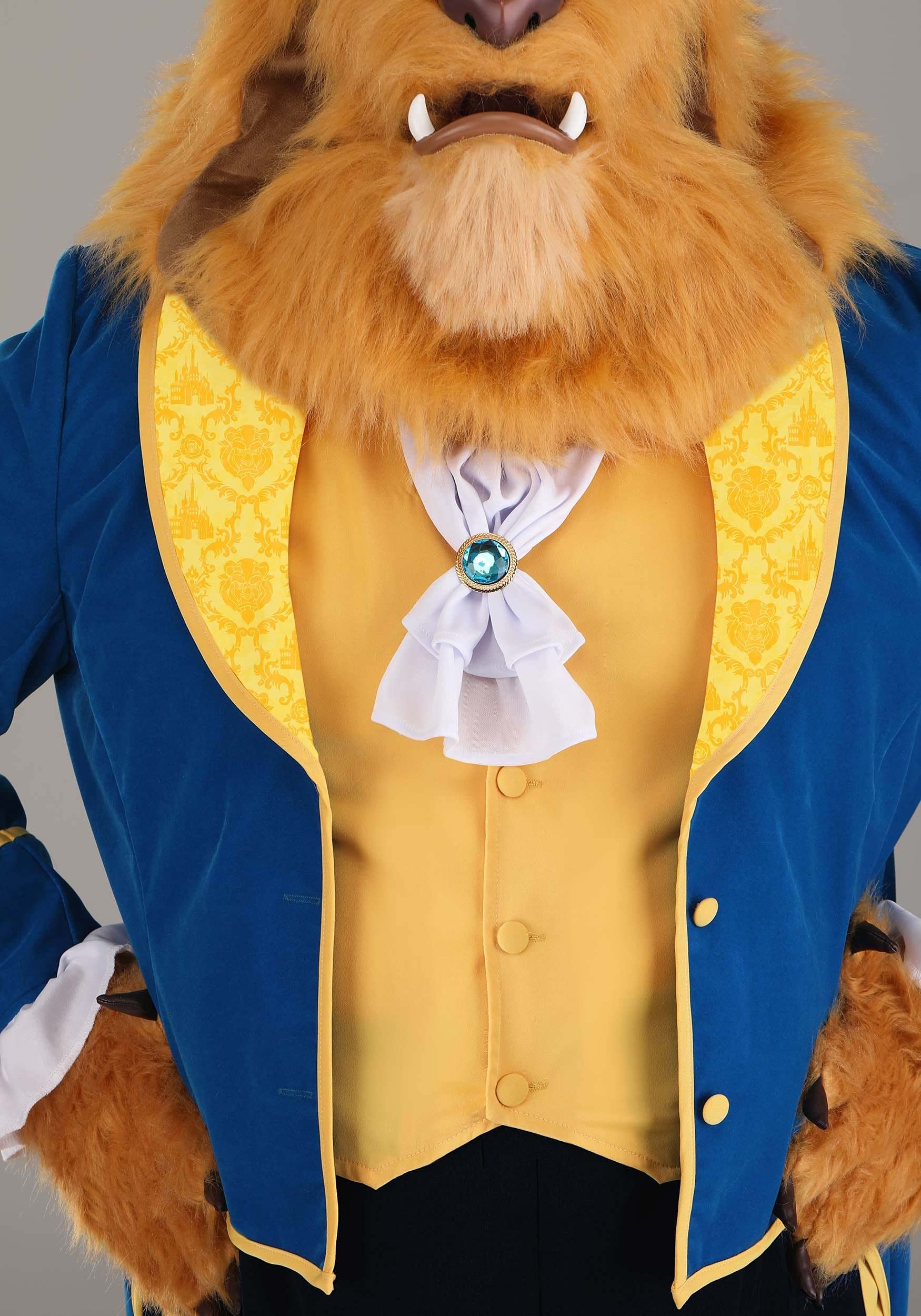 Plus Size Beast Costume | Adult Disney Beauty and The Beast Mouth Mover Full Head Mask | Blue Dance with Belle Outfit 5X