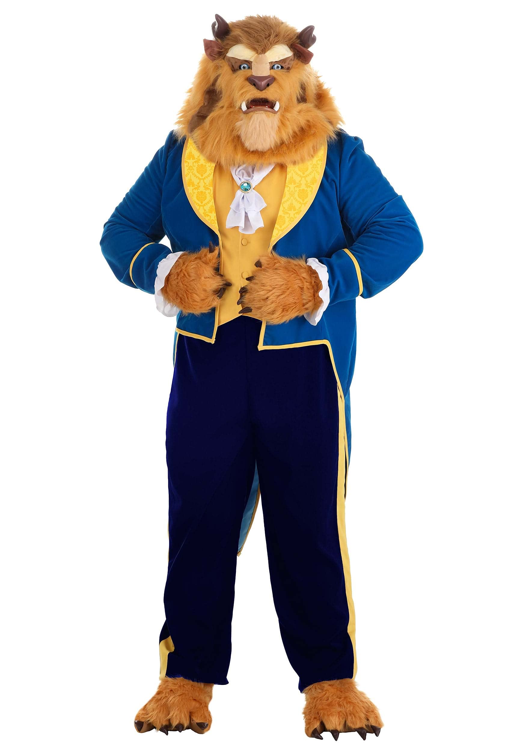 Plus Size Beast Costume | Adult Disney Beauty and The Beast Mouth Mover Full Head Mask | Blue Dance with Belle Outfit 5X