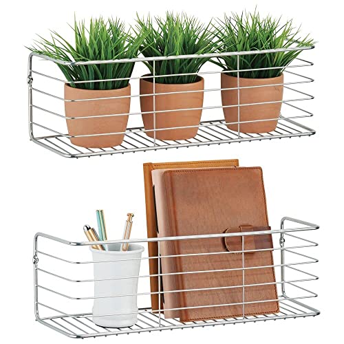 mDesign Wide Metal Wall Mount Decor Storage Organizer Display Shelf - Hang in Bathroom, Kitchen, Entryway, Hallway, Mudroom, Bedroom, Laundry Room - Concerto Collection, 2 Pack - Chrome
