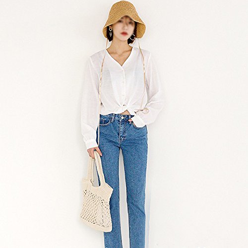 Adela Women Girl Straw Woven Handbag Beach Crochet Bag Travel Large Capacity Tote (Off-white)