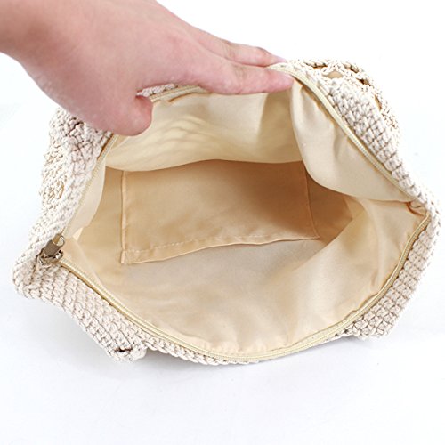Adela Women Girl Straw Woven Handbag Beach Crochet Bag Travel Large Capacity Tote (Off-white)