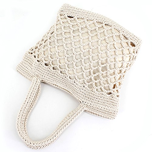 Adela Women Girl Straw Woven Handbag Beach Crochet Bag Travel Large Capacity Tote (Off-white)