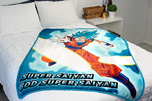 JUST FUNKY Dragon Ball Super Goku Super Saiyan Blue Fleece Throw Blanket | Features Goku's Super Saiyan God Super Saiyan Form | 60 x 45 Inches
