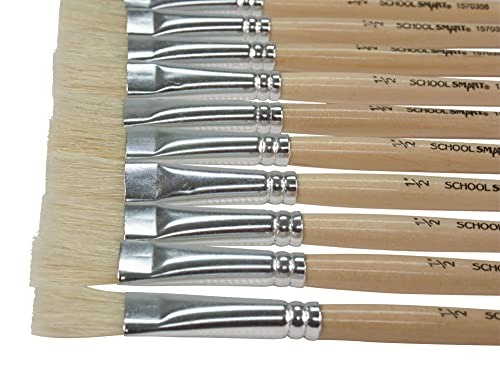 School Smart White Bristle Short Handle Paint Brush, 1/2 inch, Pack of 12