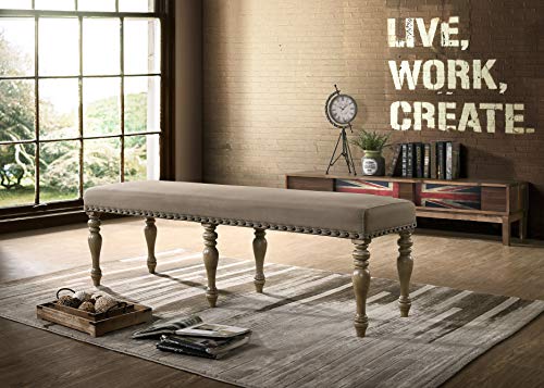 Roundhill Furniture Birmingham 8-Piece Extendable Table with Nailhead Bench Dining Set, Driftwood