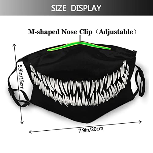 Qurdtt Scary Monster Mouth Teeth Face Mask With 2 Filters Washable Reusable Adjustable Balaclavas For Men Women & Teens