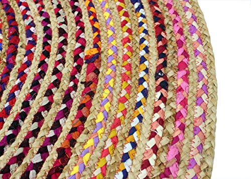 COTTON CRAFT Jute Chindi Braid Rag Rug - Boho Farmhouse Rustic Area Accent Throw Rug - Handwoven Reversible Natural Recycled Cotton - Living Room Den Study Home Décor Gift - 8 Feet Round - Multi Color