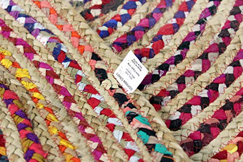 COTTON CRAFT Jute Chindi Braid Rag Rug - Boho Farmhouse Rustic Area Accent Throw Rug - Handwoven Reversible Natural Recycled Cotton - Living Room Den Study Home Décor Gift - 8 Feet Round - Multi Color