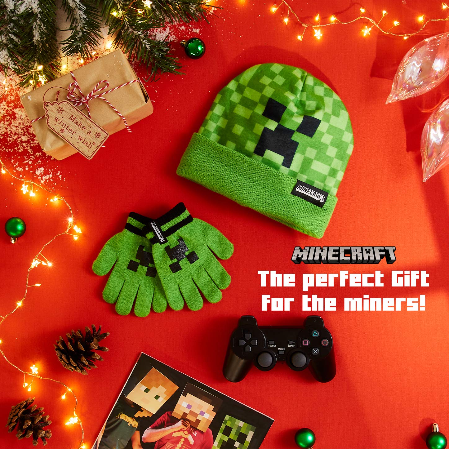 Minecraft Beanie Hat Fluffy Bucket Hat or Boys Hat and Glove Set for Kids Teens (Green Hat & Gloves, One Size)