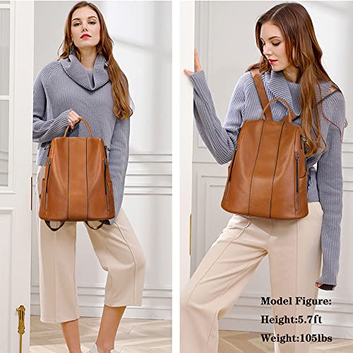 S-ZONE Women Soft Leather Backpack Antitheft Rucksack Ladies Shoulder Bag Medium