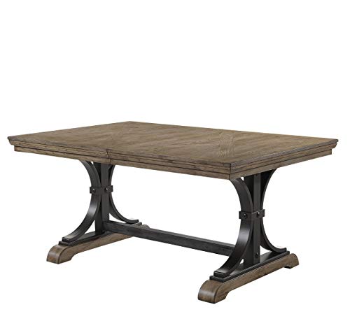 Roundhill Furniture Birmingham 8-Piece Extendable Table with Nailhead Bench Dining Set, Driftwood