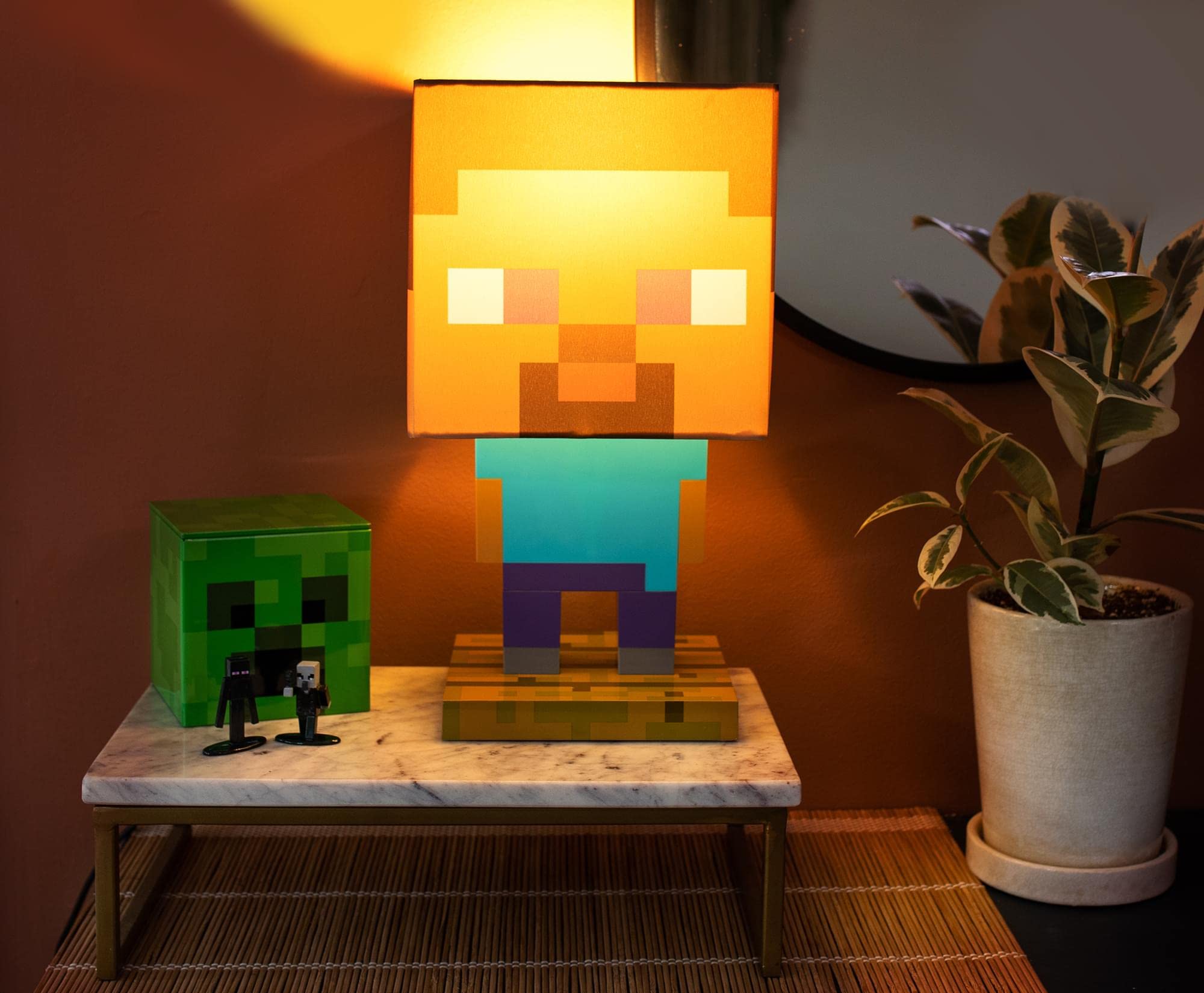 Minecraft Steve Figural 13-Inch LED Desk Lamp | Mood Light For Nightstand Table, Shelf