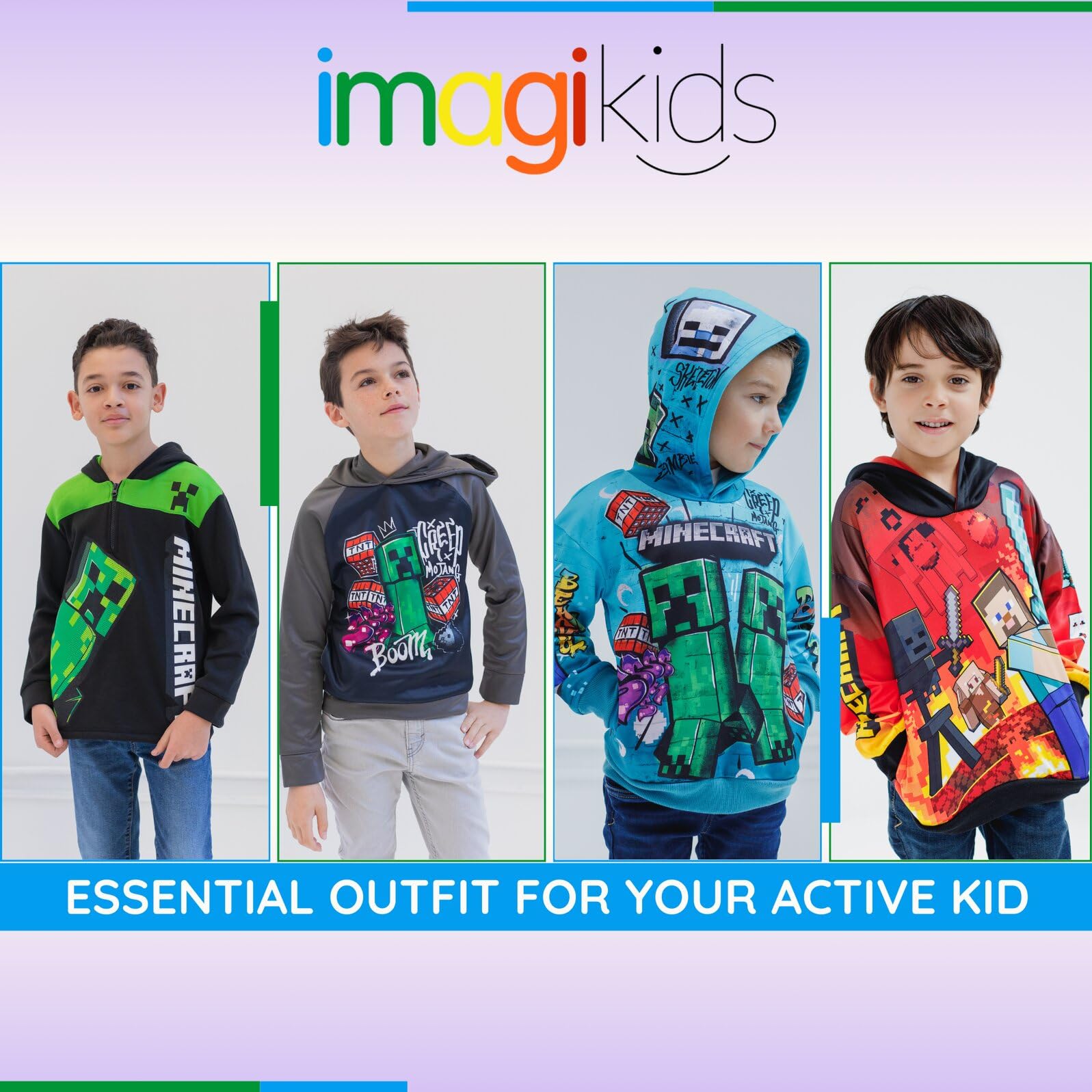 Minecraft Creeper Zombie Steve Big Boys Fleece Pullover Hoodie Turquoise 10-12