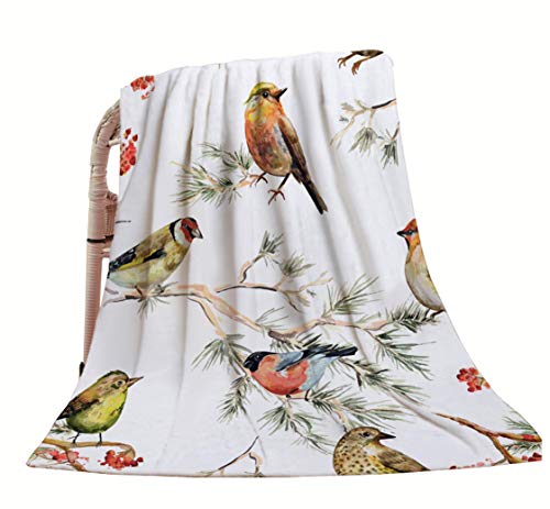 HGOD DESIGNS Bird Throw Blanket,Vintage Watercolor Forest Birds Painting Design Soft Warm Decorative Throw Blanket for Bed Chair Couch Sofa 30"X40"