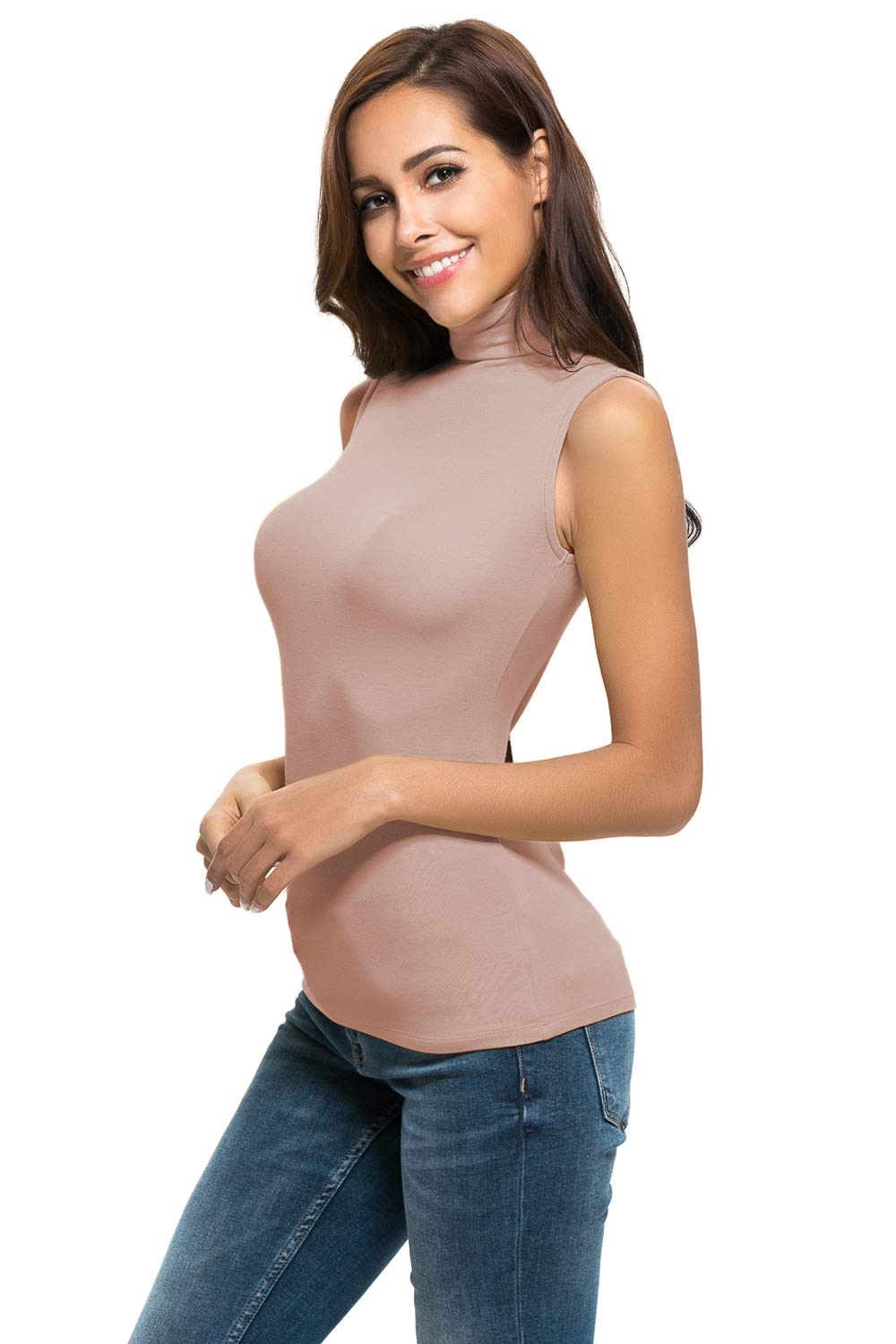 Womens Mock Turtleneck Stretch Fitted Underscrubs Layer Tee Tops (XL, Light Pink)