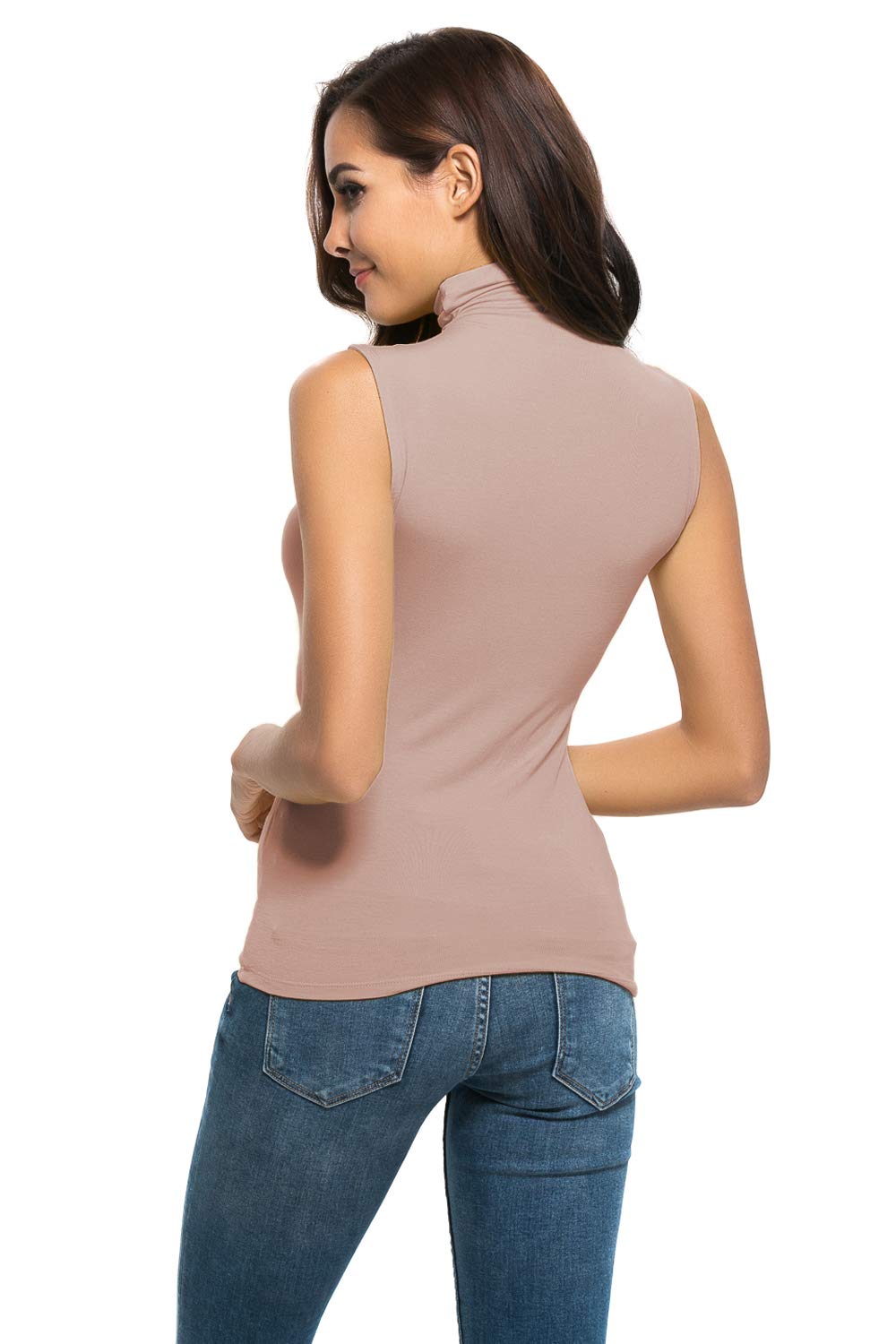 Womens Mock Turtleneck Stretch Fitted Underscrubs Layer Tee Tops (XL, Light Pink)