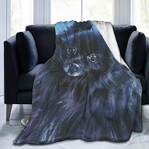 Yulimin Pomeranian Cute Dog Dad Black Charm Full Fleece Throw Cloak Wearable Blanket Nursery Bedroom Bedding Decor Decorations Queen King Size Flannel Fluffy Plush Soft Cozy Comforter Quilt