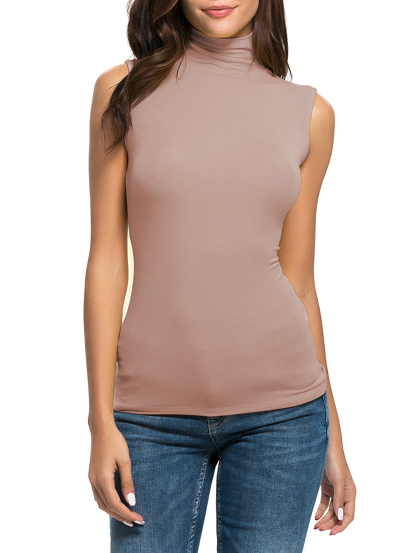 Womens Mock Turtleneck Stretch Fitted Underscrubs Layer Tee Tops (XL, Light Pink)