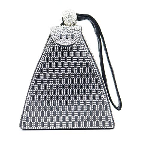 allx Full Rhinestone Fashion Evening Bag Triangle Women (black silver)