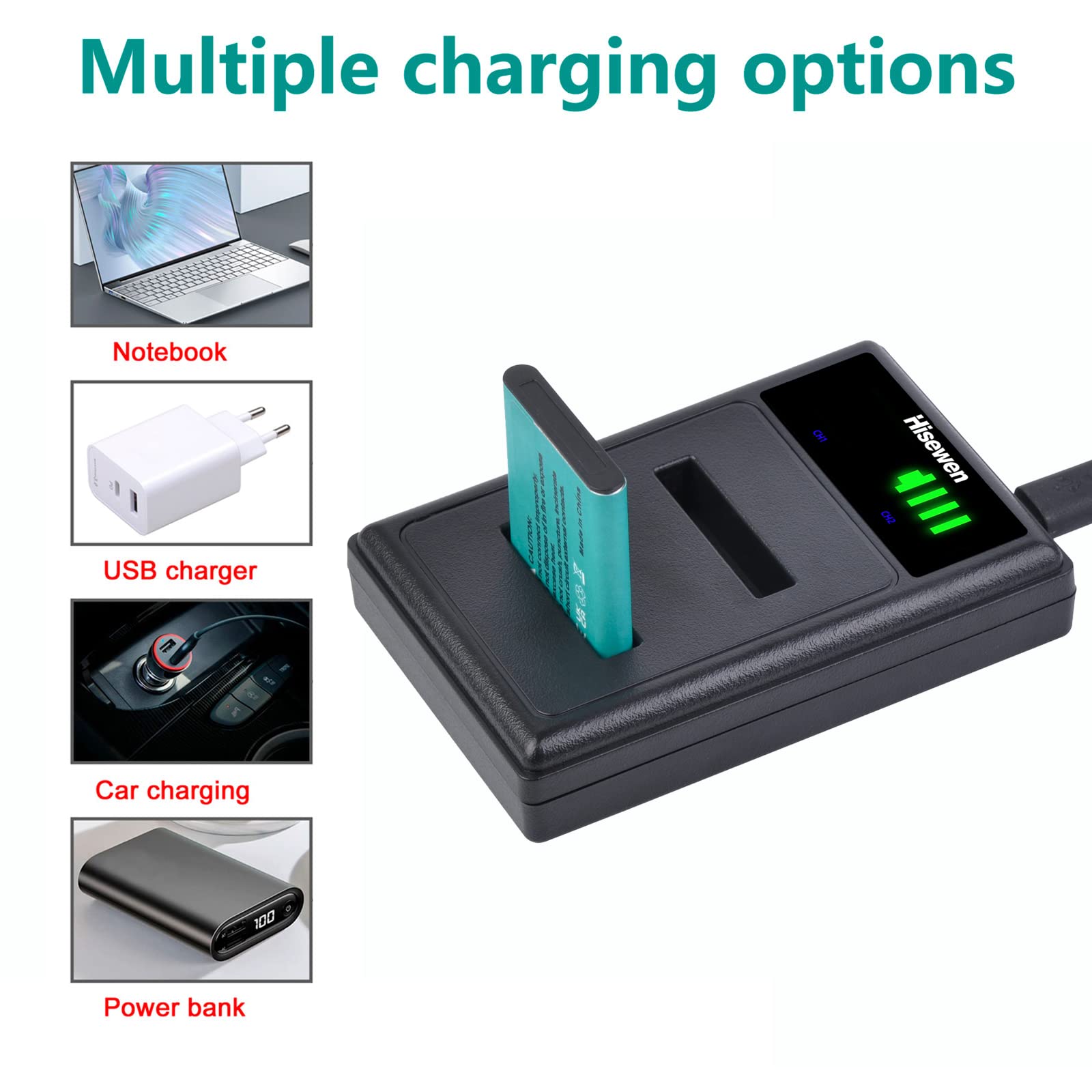 Hisewen EN-EL19 Battery 3 Pack and Dual USB Charger kit for Nikon Coolpix S32, S33,S100, S2800, S3100, S3200, S3300, S3500, S3600, S3700, S4100, S4200, S4300, S5200, S5300, S6500, S6800, S7000