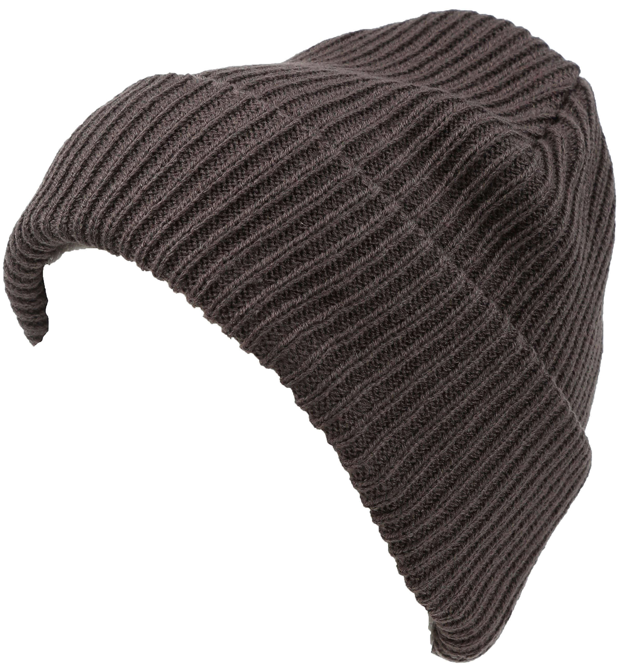 Sakkas 16152 - Mig Solid Ribbed Knit Fold Over Unisex Long Tall Fit Fishermans Beanie Hat - Grey - OS