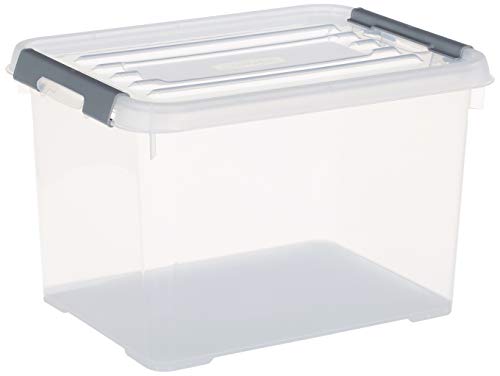 Allibert Storage box Handy Plus with lid 20L in transparent/silver, 40 x 29 x 25 cm